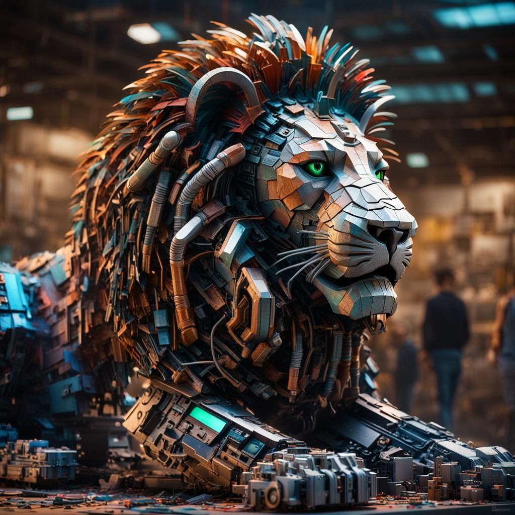 Lion from Electronic Waste - AI Generated Artwork - NightCafe Creator
