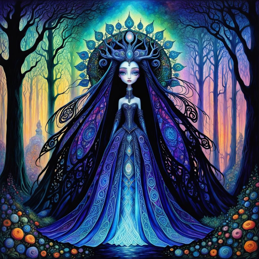 In a dark forest, you come upon a Celtic Banshee, beautiful and goth ...