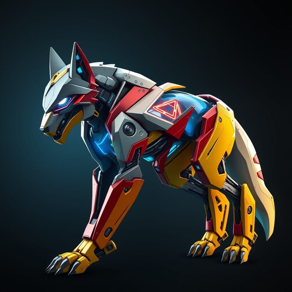 Cybernetic Wolf with Angular Body and Humanoid For... - AI Art