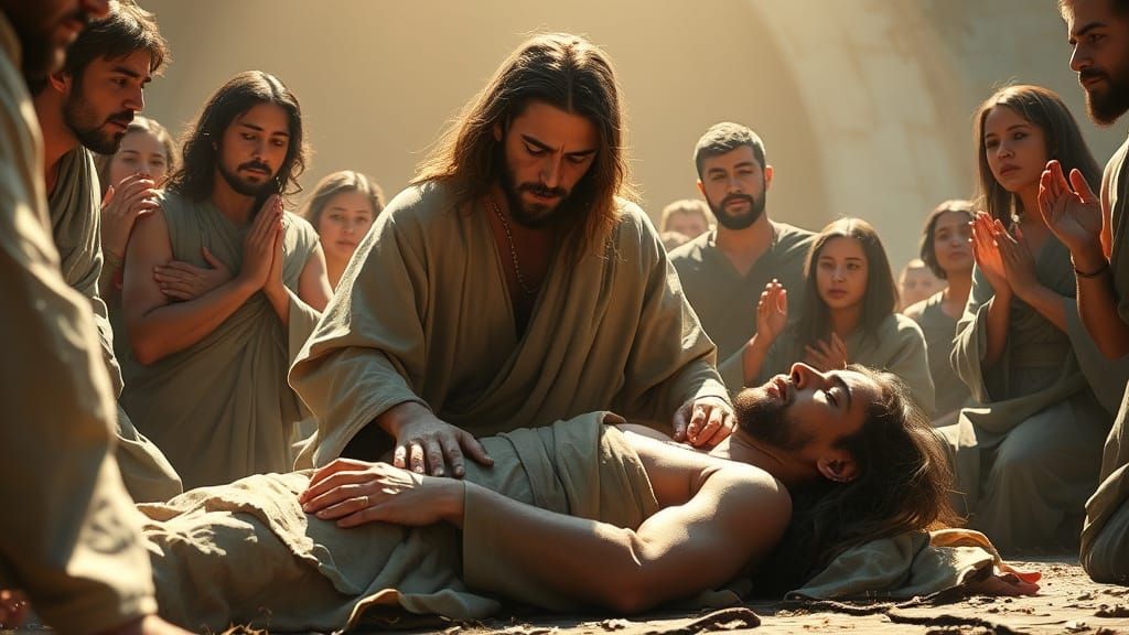 Jesús with Compassionate Expression, Healing the F... - AI Art