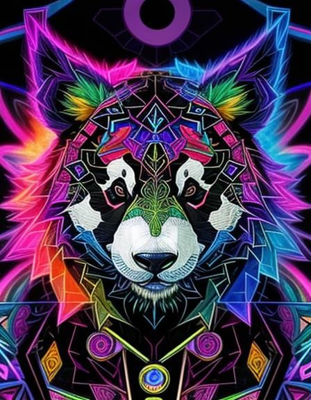 Hyper detailed cubist (psychedelic artwork of a panda:1,8) made of ...