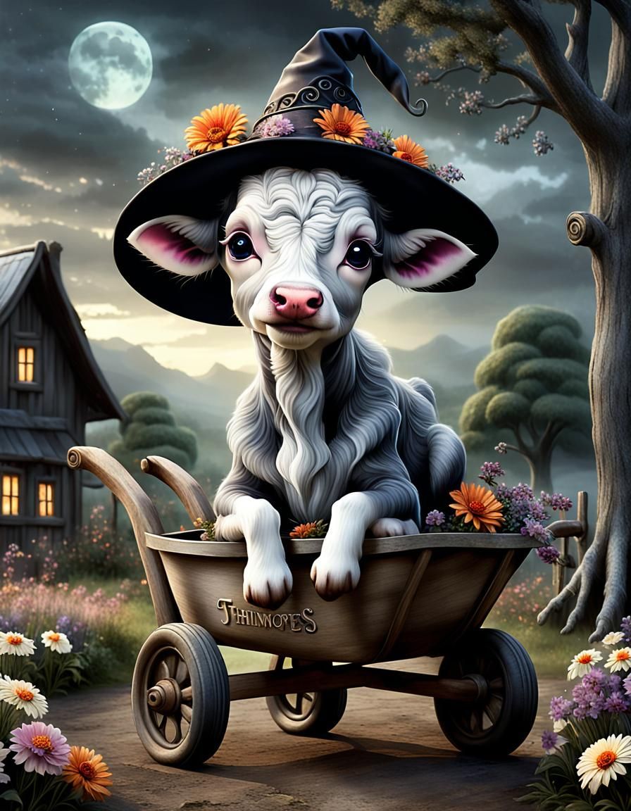 Calf in a wheelbarrow - AI Generated Artwork - NightCafe Creator