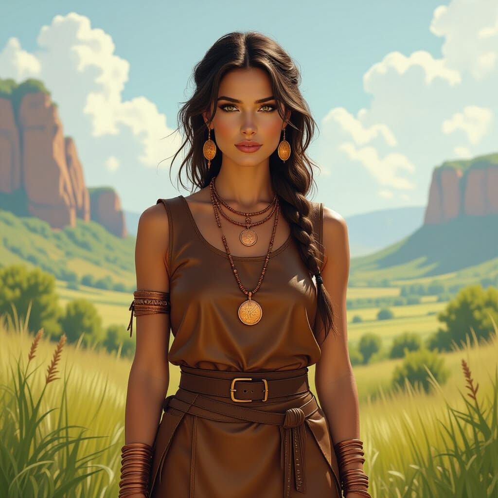 Chalcolithic Woman in Ancient Landscape Painting - AI Art
