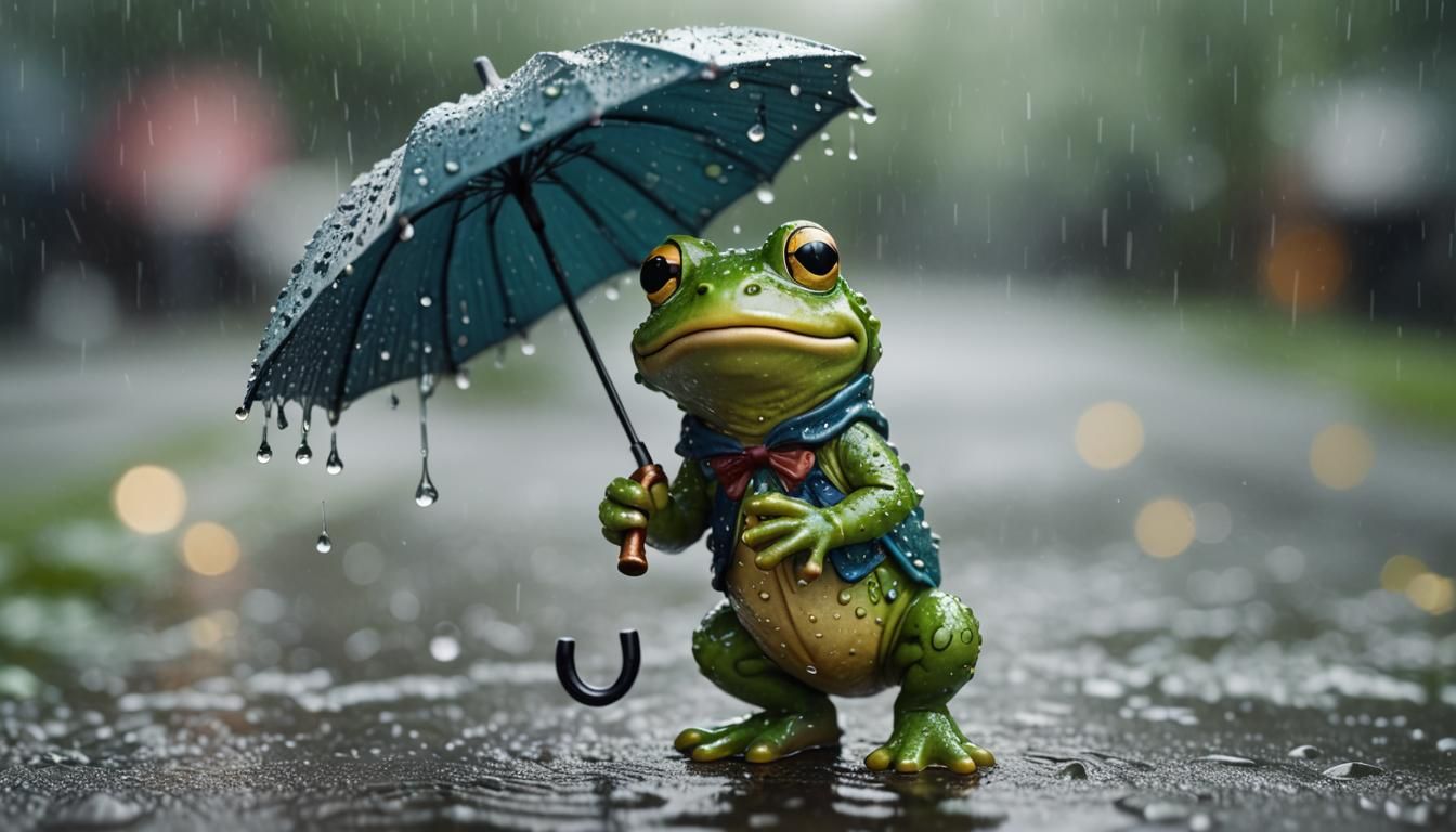 Tiltshift Macro shot of a cute adorable anthropomorphic frog holding an ...