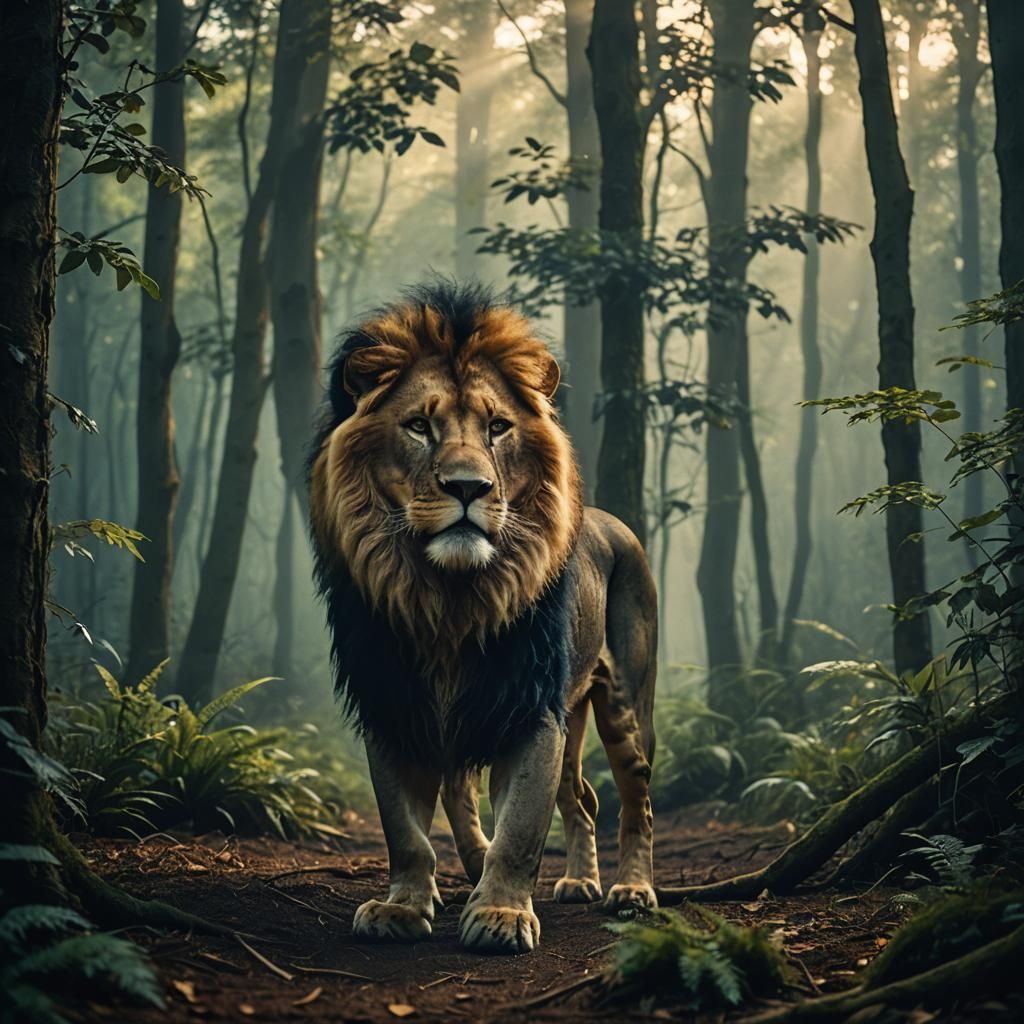 A creature half man , half Lion, Standing in some in forest - AI ...