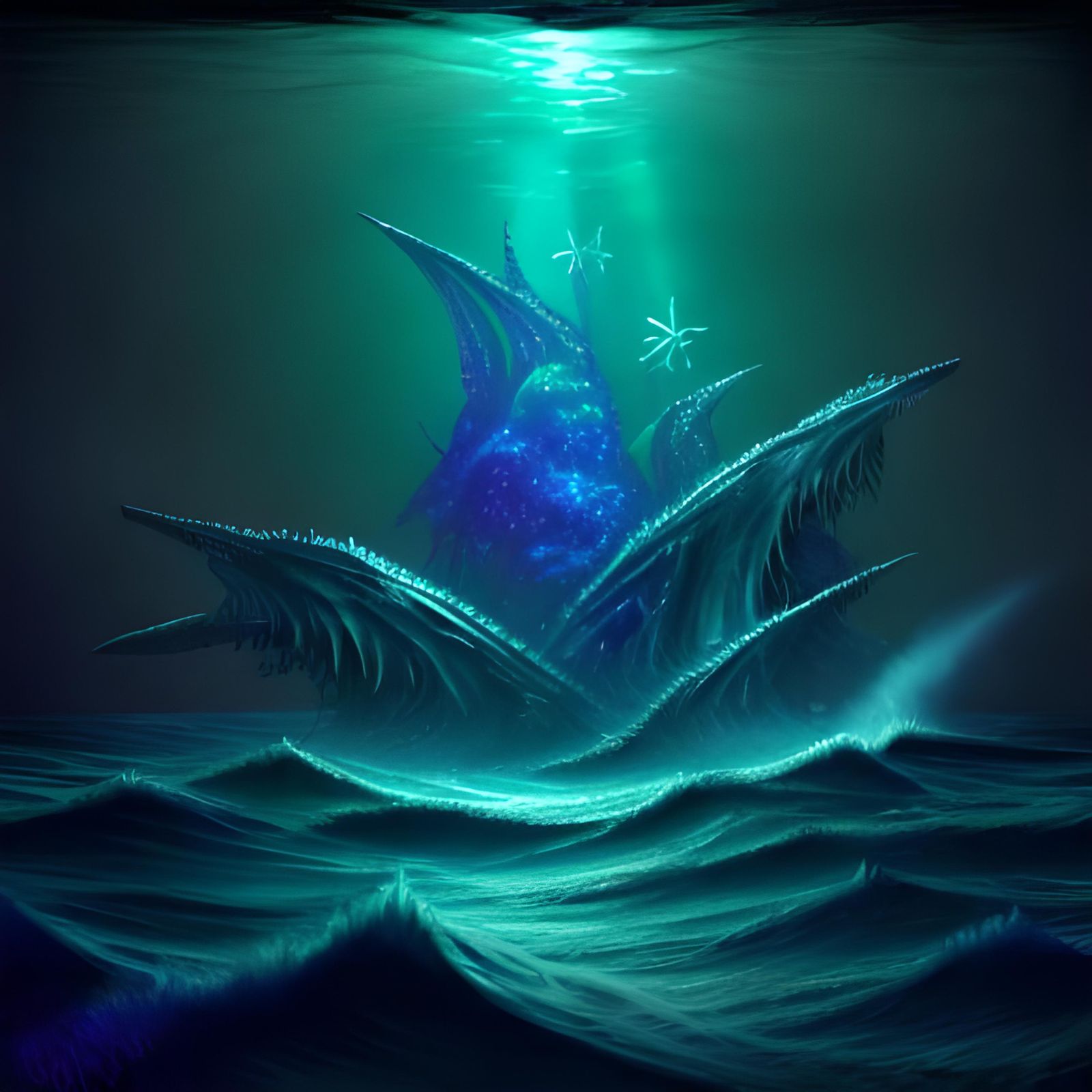 Atlantic gothic art romanticism dynamic lighting lens flare underwater ...