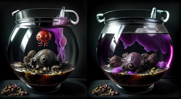 (Witch's Potion Fish Bowl) with Ostrich embryo, Spider legs, brown ...
