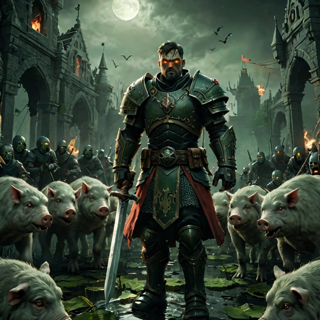 Minecraft Steve Leads Undead Pig Army in Dark Fant... - AI Art