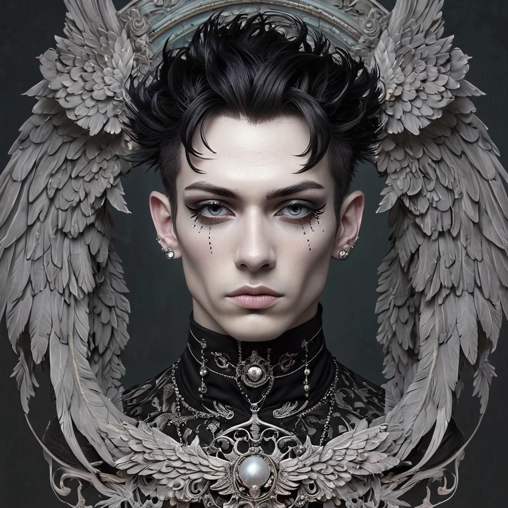 Grey Seraph - Surreal Gothic Fantasy Portrait in Rococo Punk...
