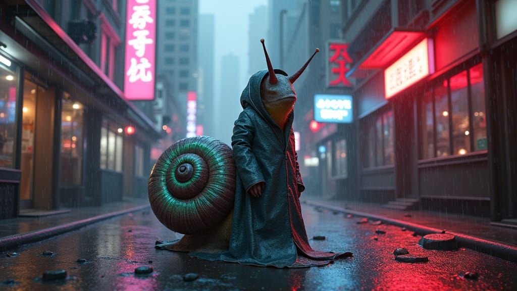 Humanoid snail cyberpunk 2099 blade runner 2049 neon