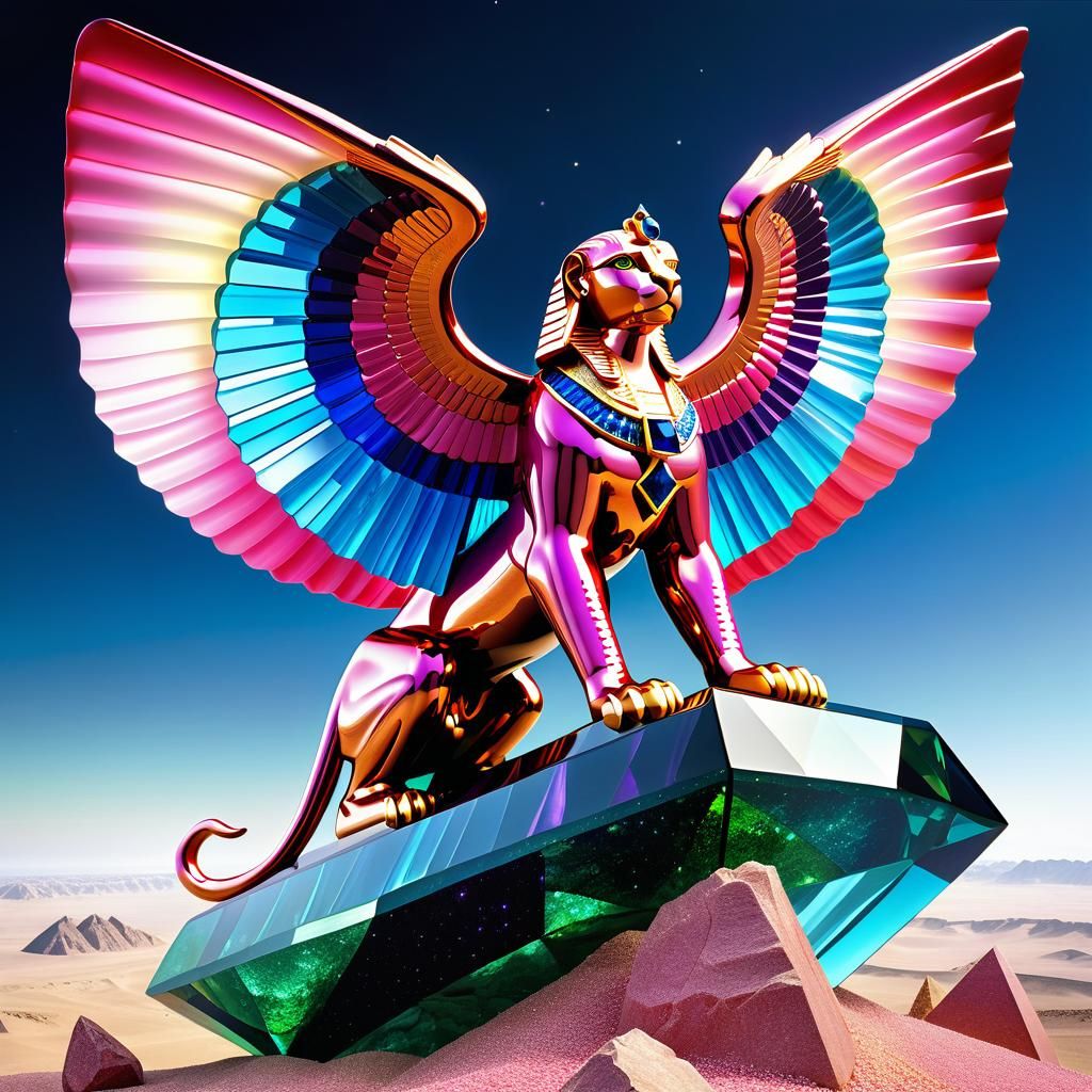 An ((isometric view)) of a (crystallographic Sphinx) in the sky ...