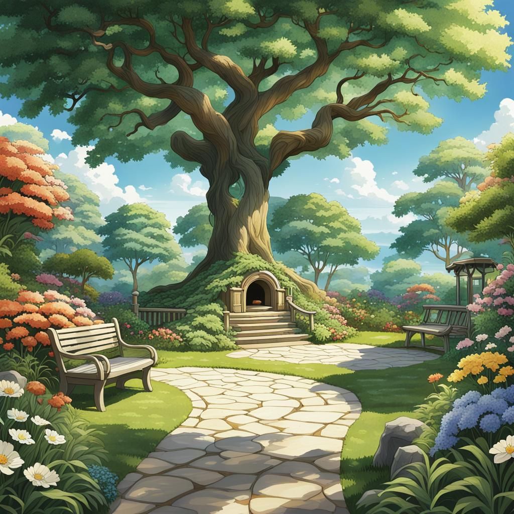 Anime-inspired garden scene - AI Generated Artwork - NightCafe Creator