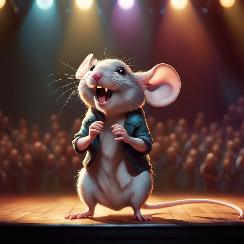 A mouse sings on a huge stage with eerie lighting. - AI Generated ...