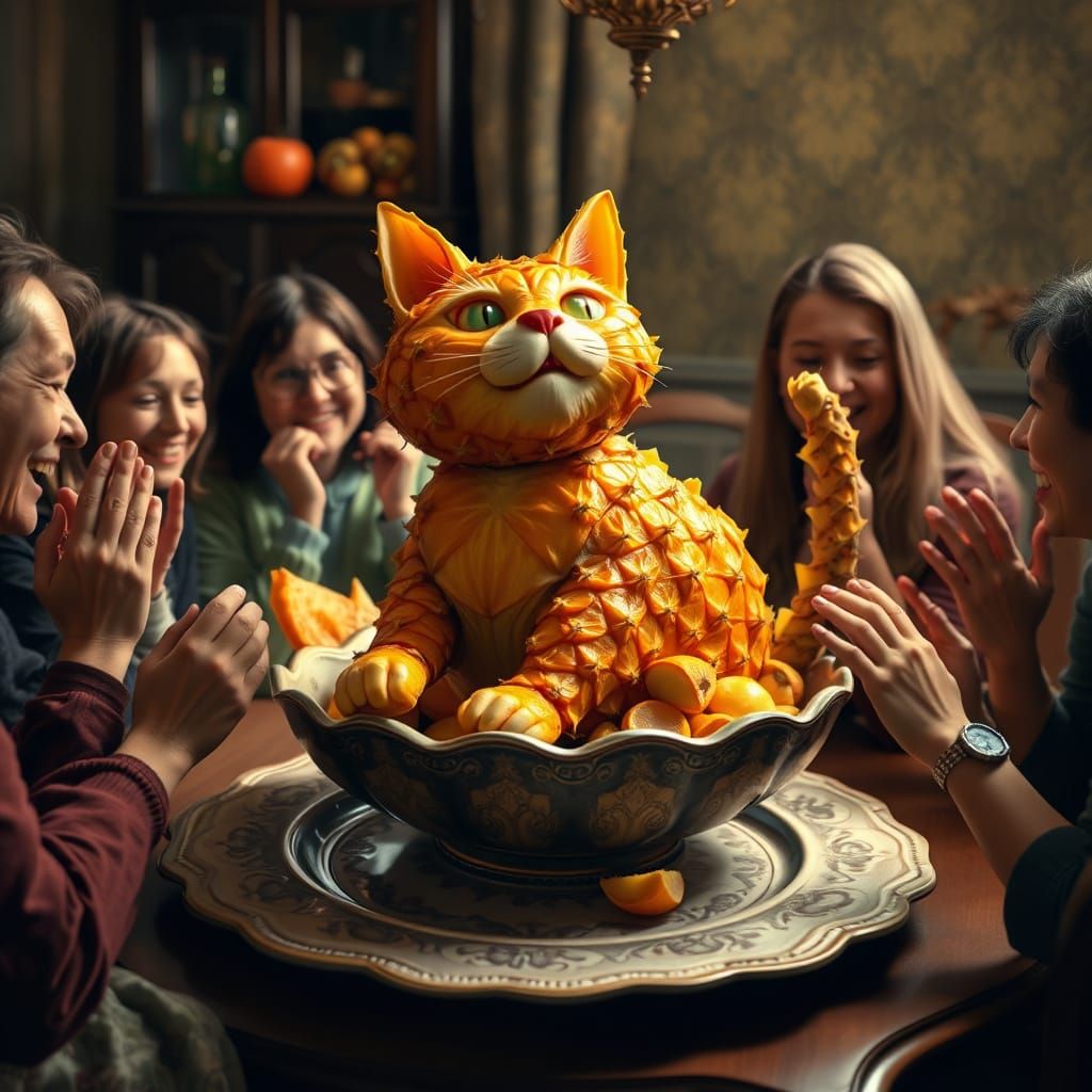 Fruity Feline Fusion: A Sculpted Masterpiece