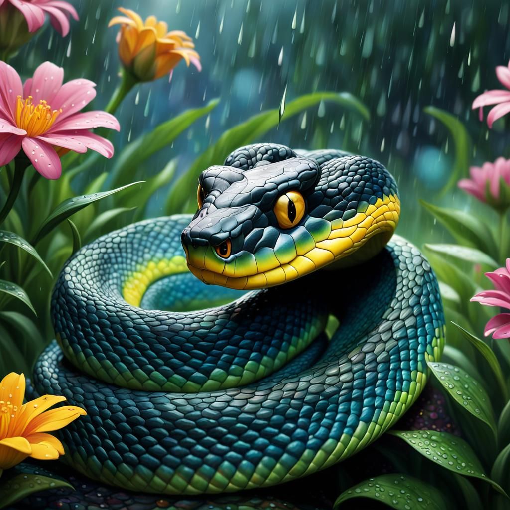 Snake in the rain - AI Generated Artwork - NightCafe Creator