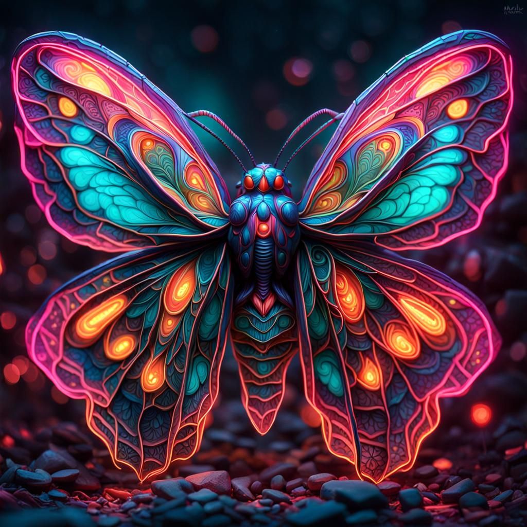 beautiful neon-colored moth - AI Generated Artwork - NightCafe Creator