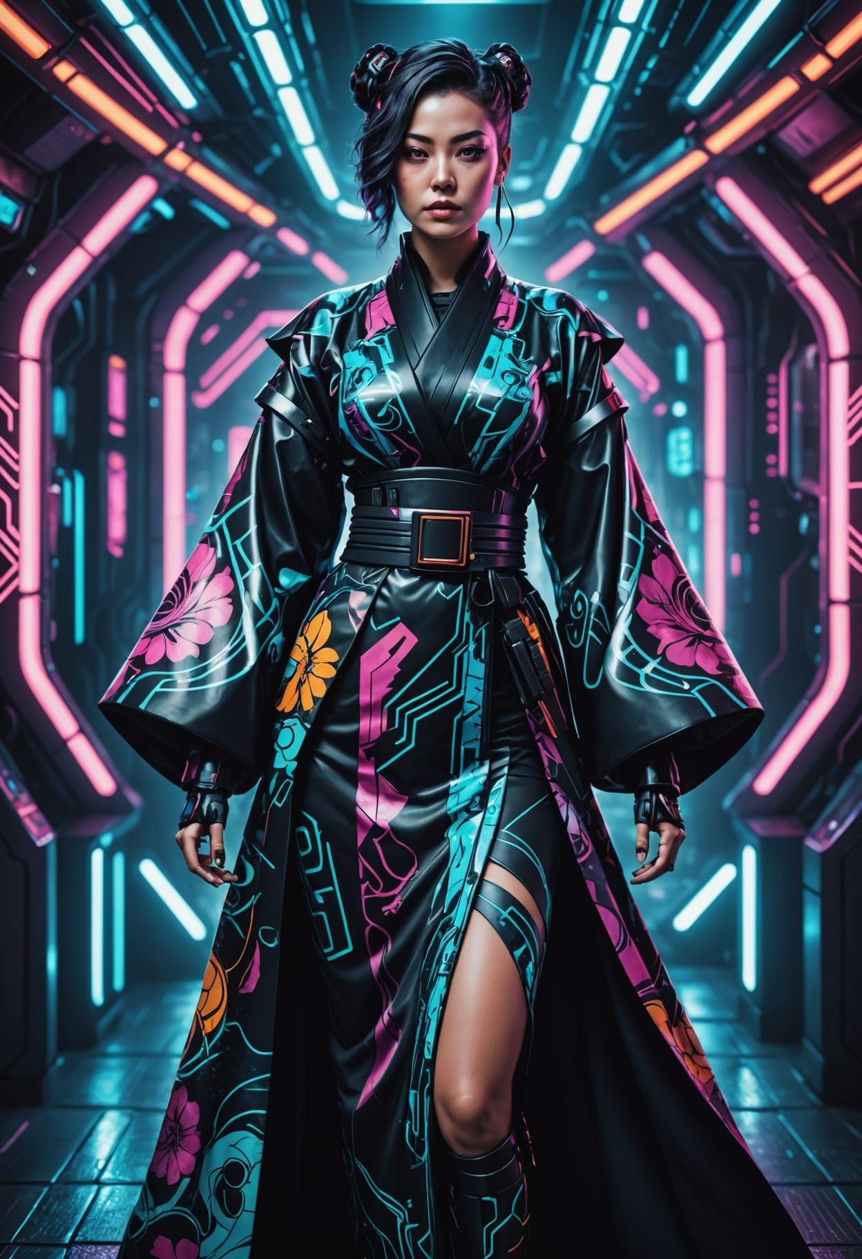 Kimono - Cyberpunk Curvy Female in Futuristic Kimono