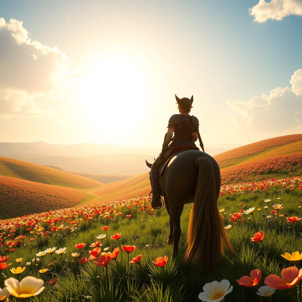 Heroic Link and Epona on a Sun-Kissed Flower Hill ... - AI Art