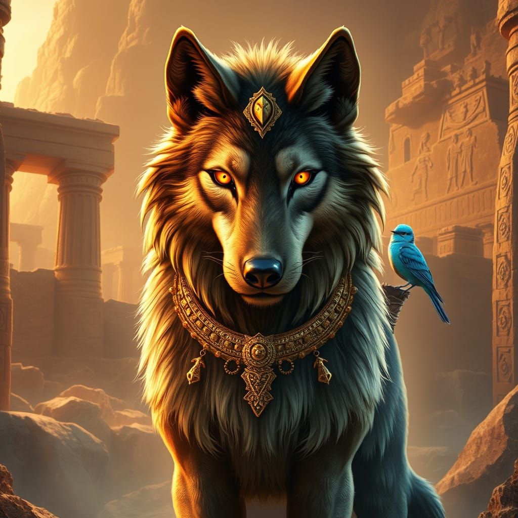 Sysie & Wolfie in Egypt - Regal Wolf in Golden Egyptian Ruin...