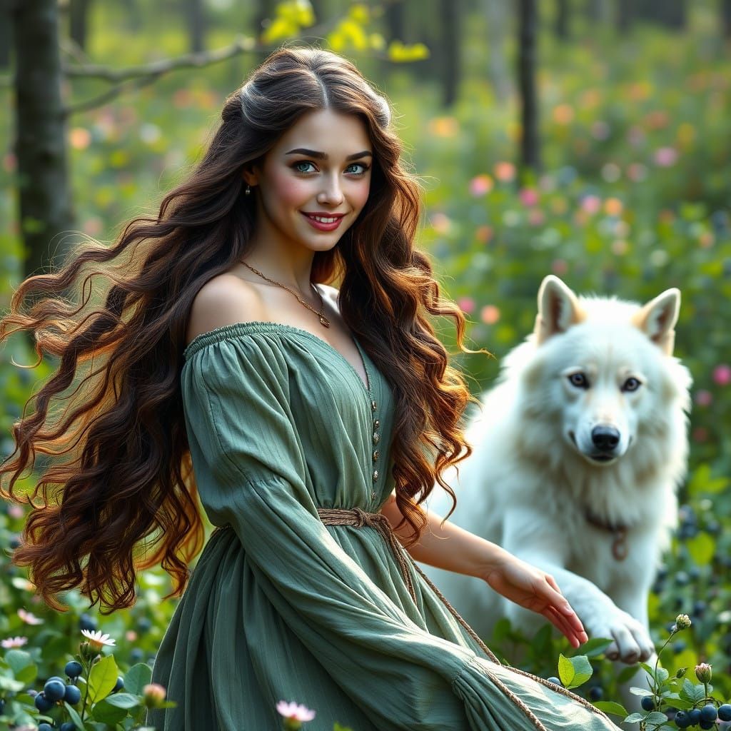 Nordic Princess in Vibrant Field of Flowers - AI Art