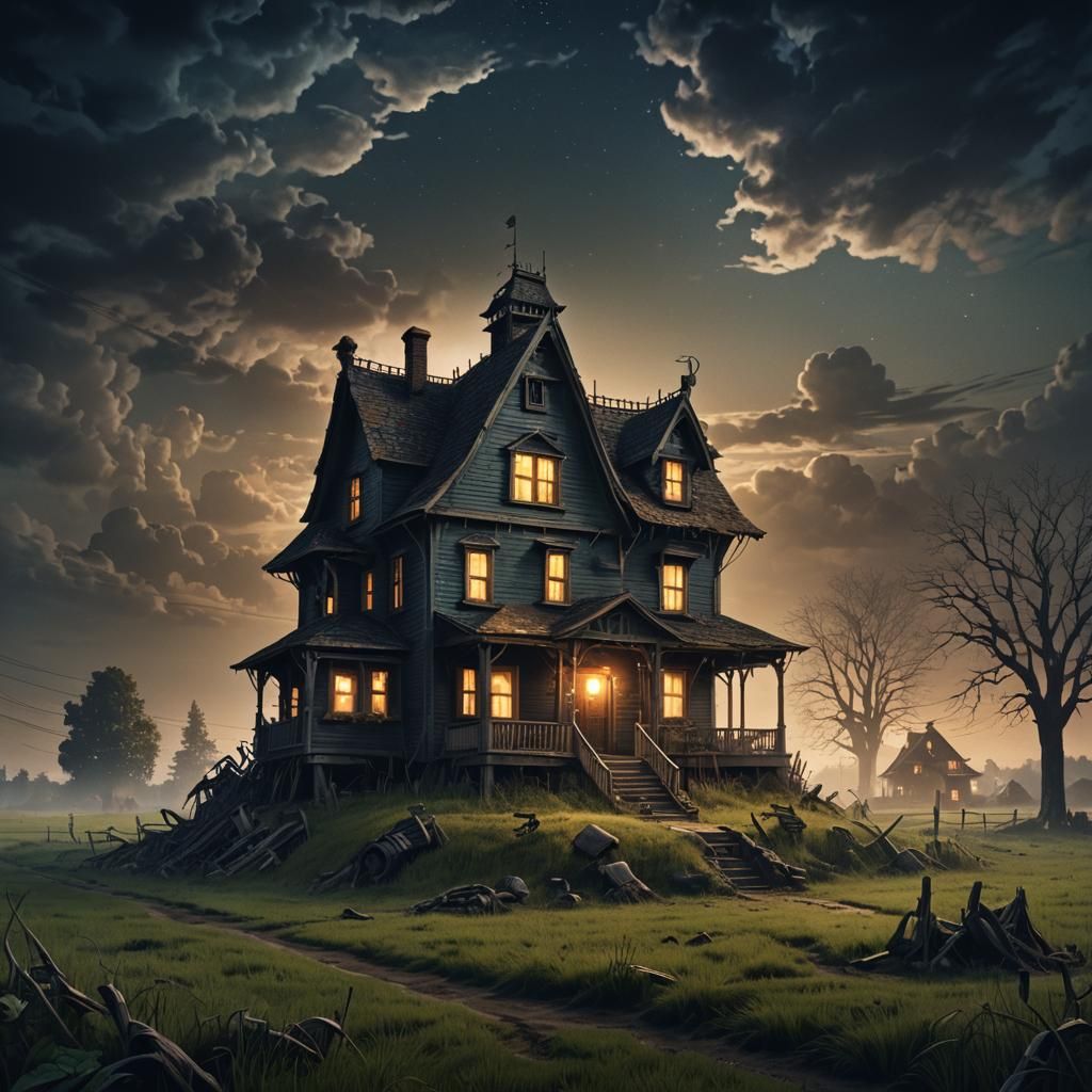 Monster house in a field at night - AI Generated Artwork - NightCafe ...