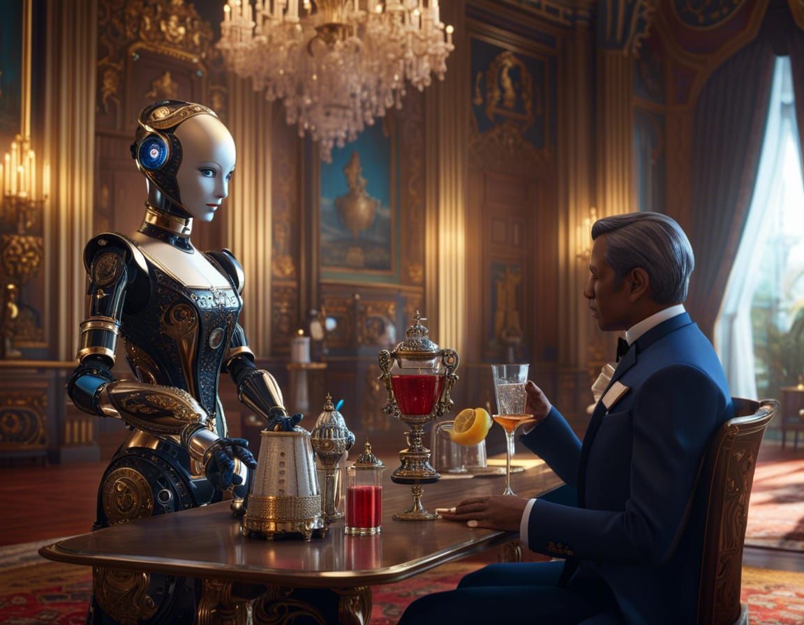 Humanoid robot butler serving drinks (#2) - AI Generated Artwork ...