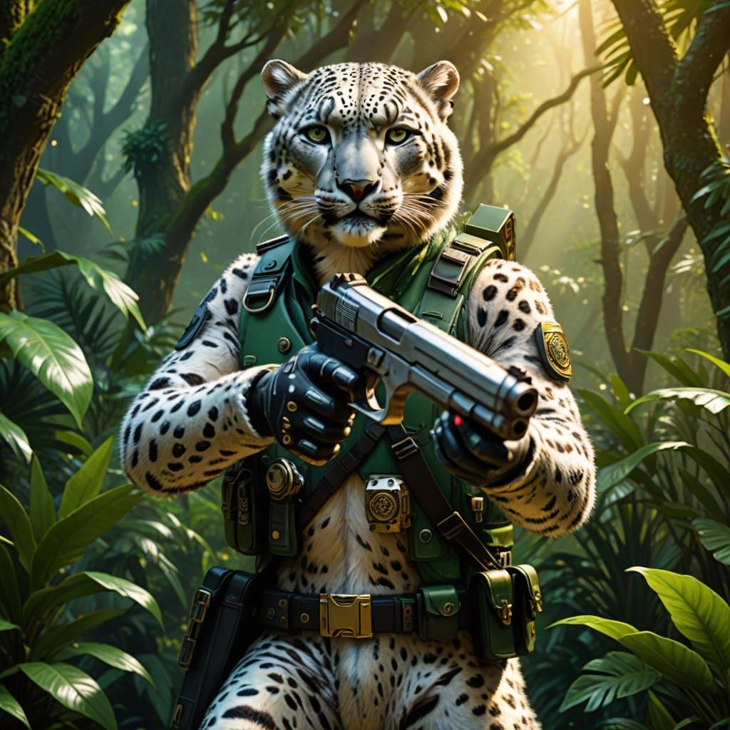 In this realistic sci-fi artwork, a Snow Leopard explorer with ...