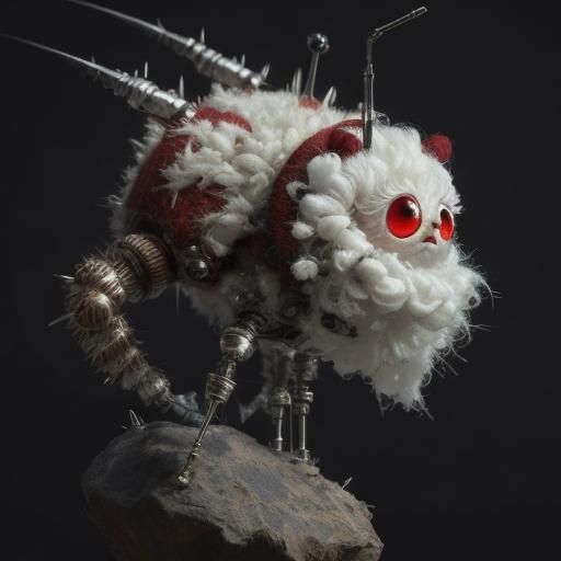 Cute and fluffy tiny red baby spider. knitted yarn. wool. fluffy ears ...