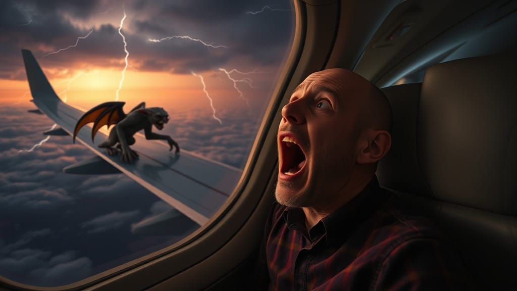 THERE'S A GREMLIN ON THE WING OF THE PLANE!