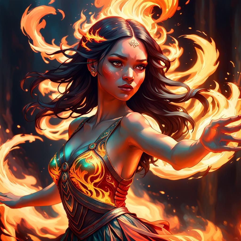 Girl dancing in fire dress
