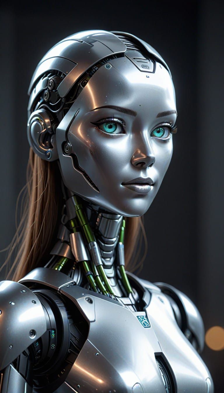 futuristic humanoid female robot with a sleek, metallic design,The ...