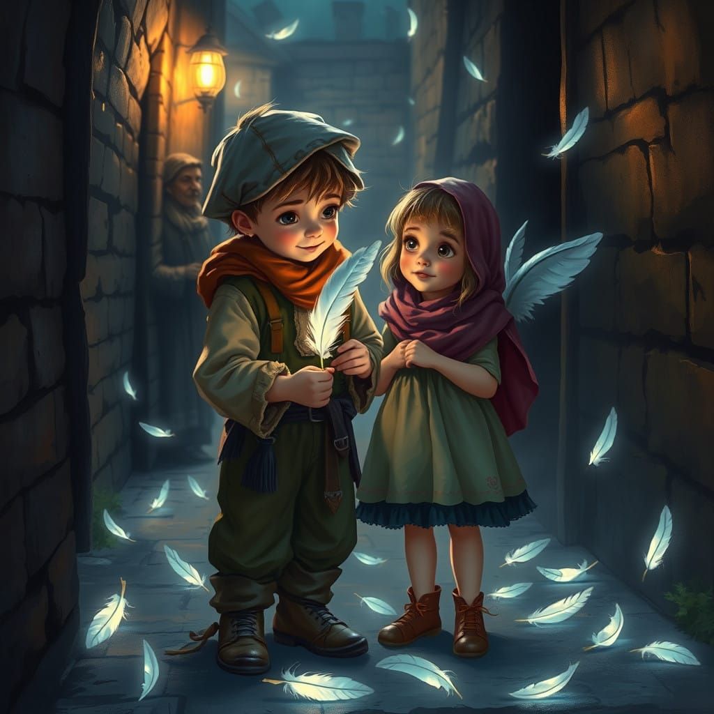 Whimsical Children Discover Magic in a Dimly Lit A... - AI Art