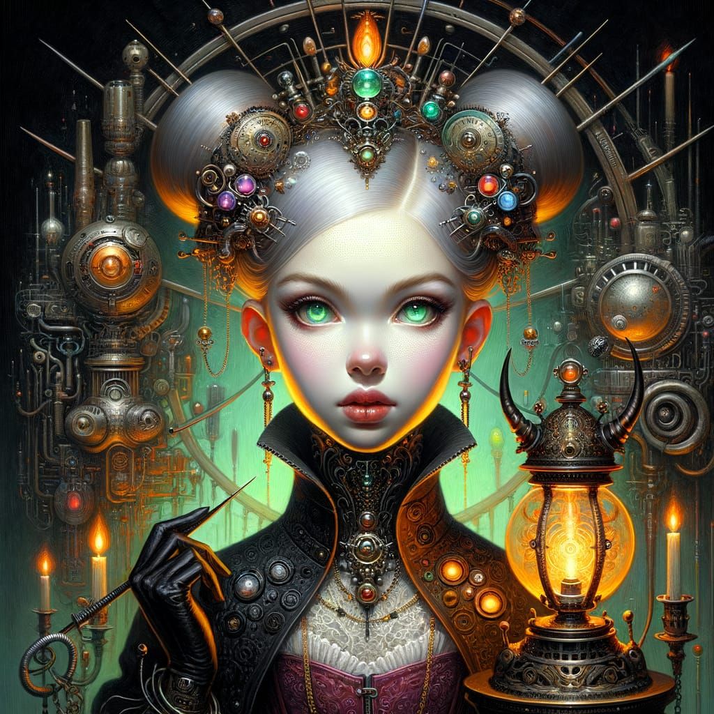 Steam Punk Lantern Girl - Sensual Baroque Cyborg Goddess Ill...