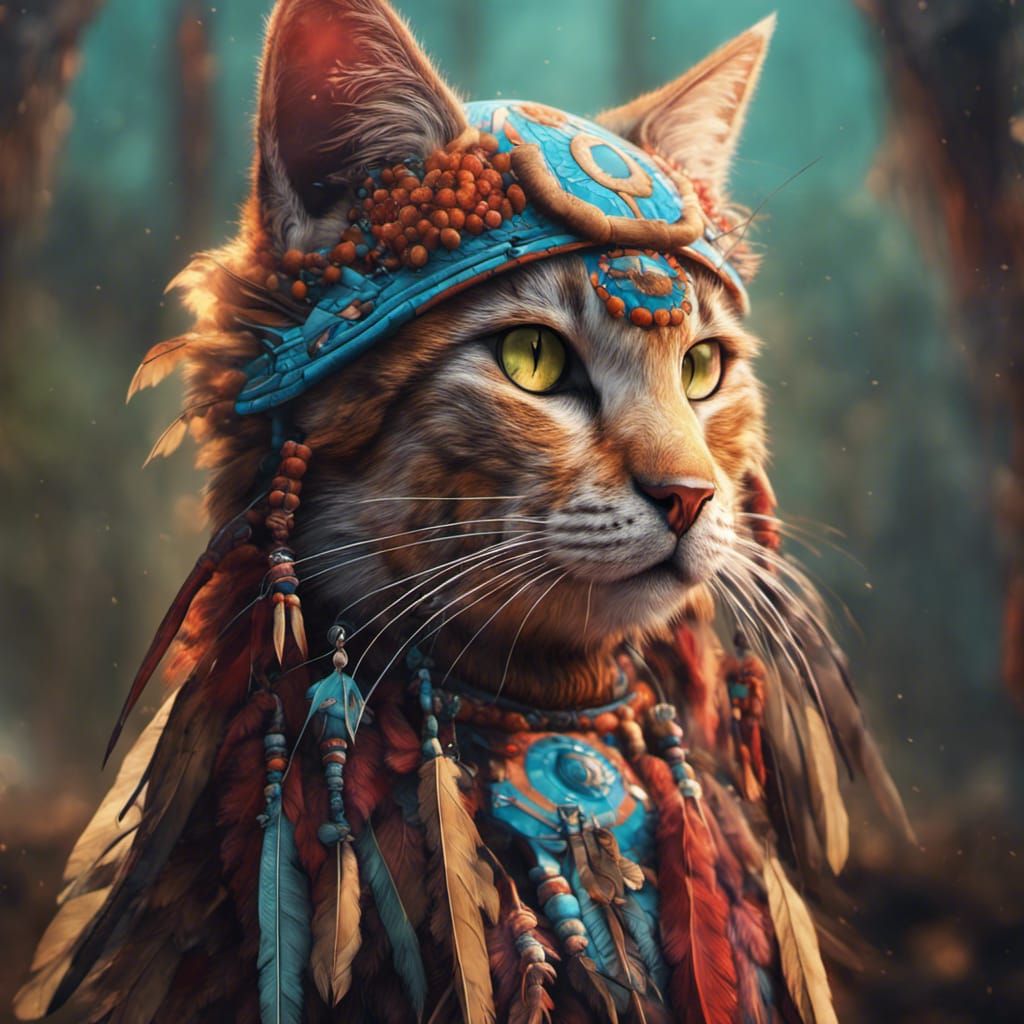 Native american cat - AI Generated Artwork - NightCafe Creator