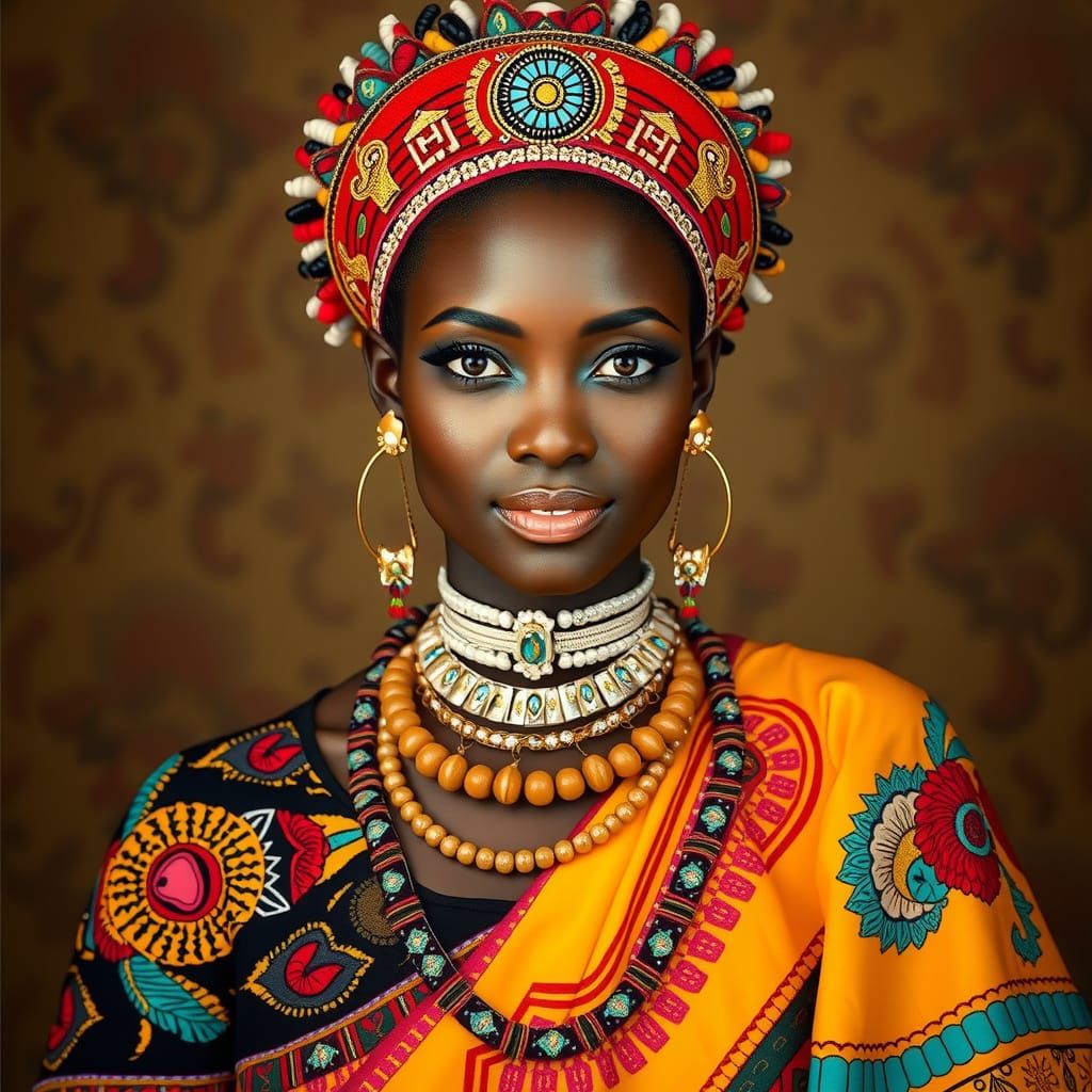 Zulu Princess in Traditional Regalia with Luxuriou... - AI Art