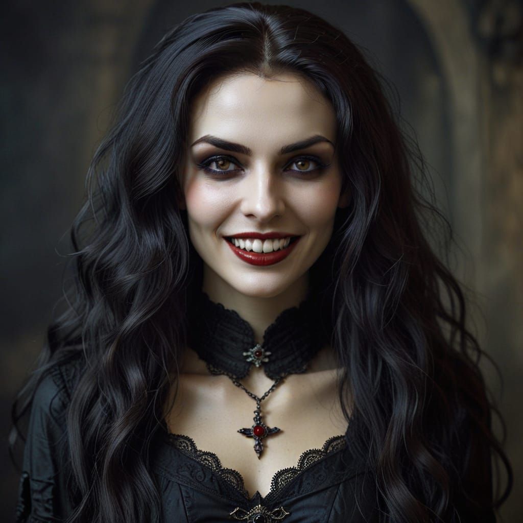 Gothic Vampire Woman in Antique Black and Carmine - AI Art
