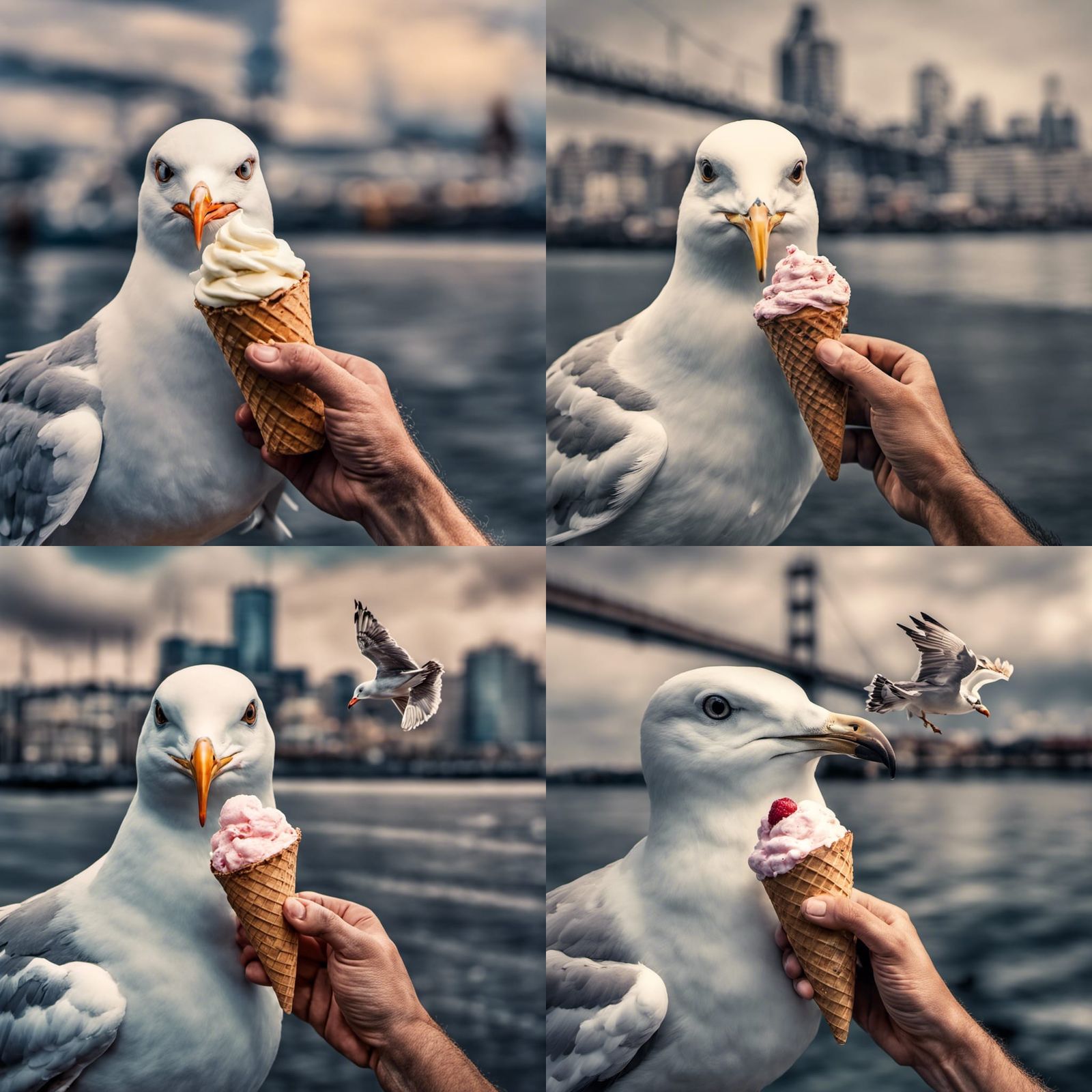 A seagull holding ice cream cone - AI Generated Artwork - NightCafe Creator