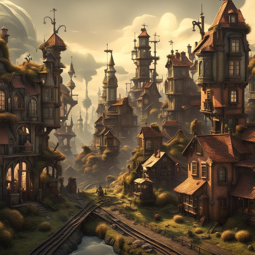 Clockpunk English Village - AI Generated Artwork - NightCafe Creator