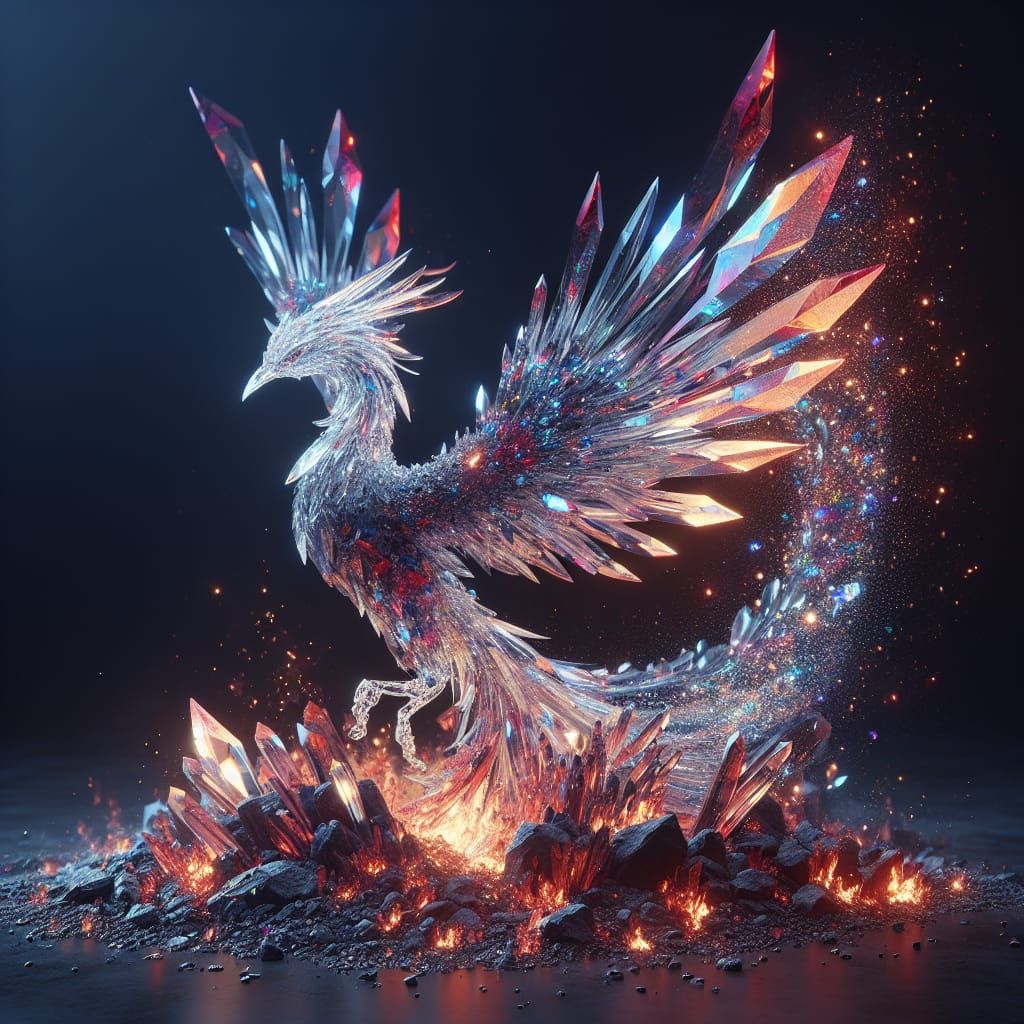 Crystal Phoenix rising from the ashes. - AI Generated Artwork ...