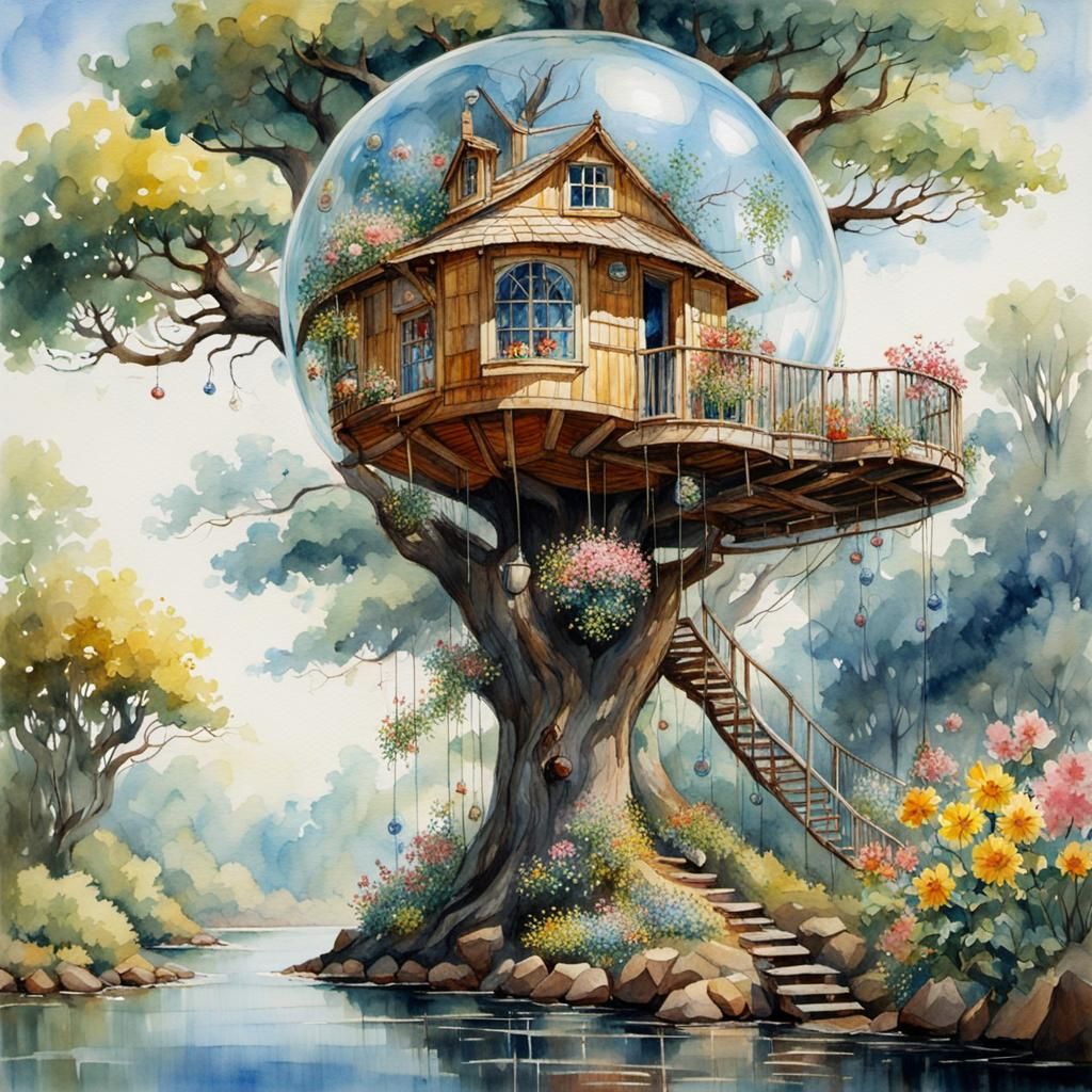 GLASS BUBBLE TREEHOUSE - AI Generated Artwork - NightCafe Creator