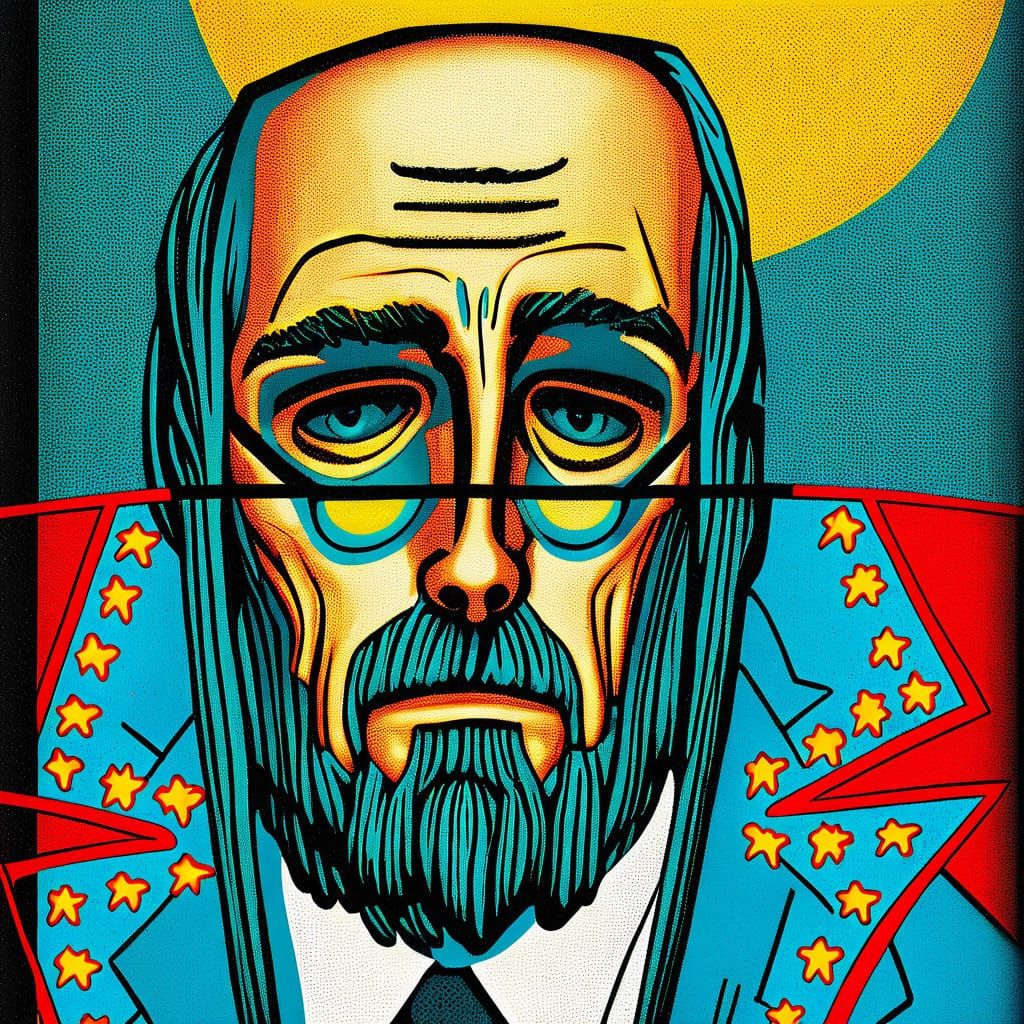 Portrait of an old man in the style of roy lichtenstein Hyperrealistic ...