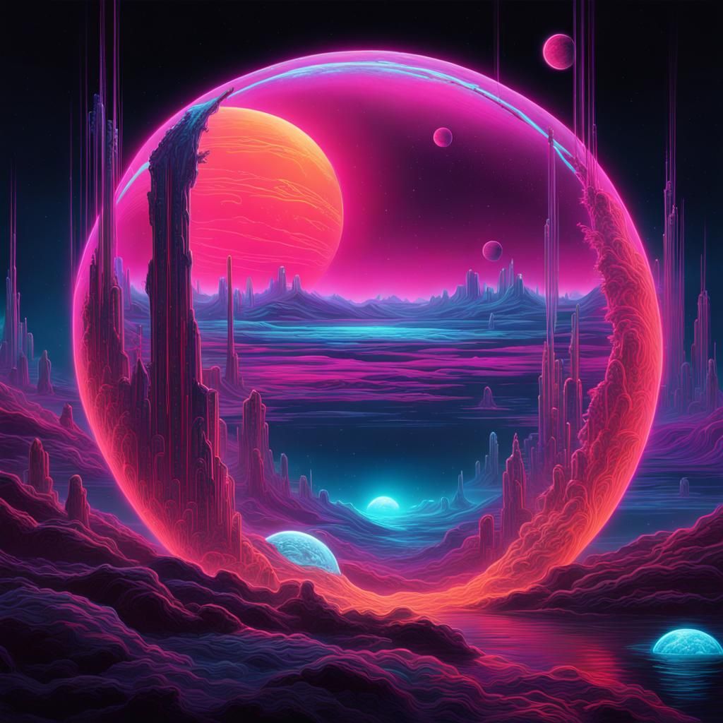 synthwave planet appears in a pulsating scene. .. : r/nightcafe