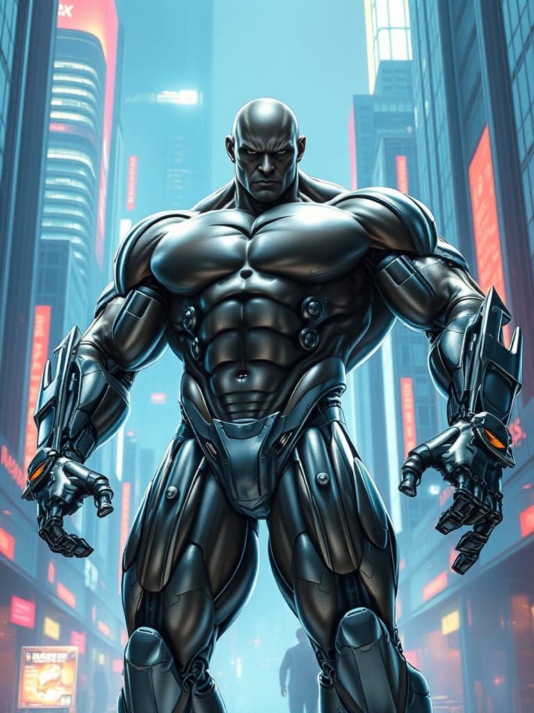 Cybernetic Bodybuilder: Heroic Futuristic Figure w... - AI Art