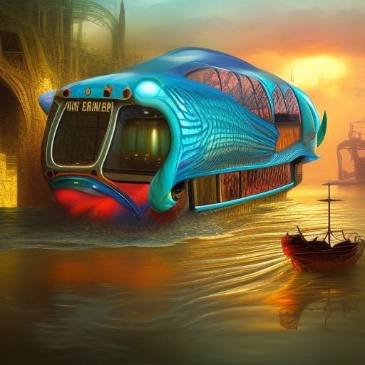 men turned into fish are driving a bus 8k resolution concept art ...