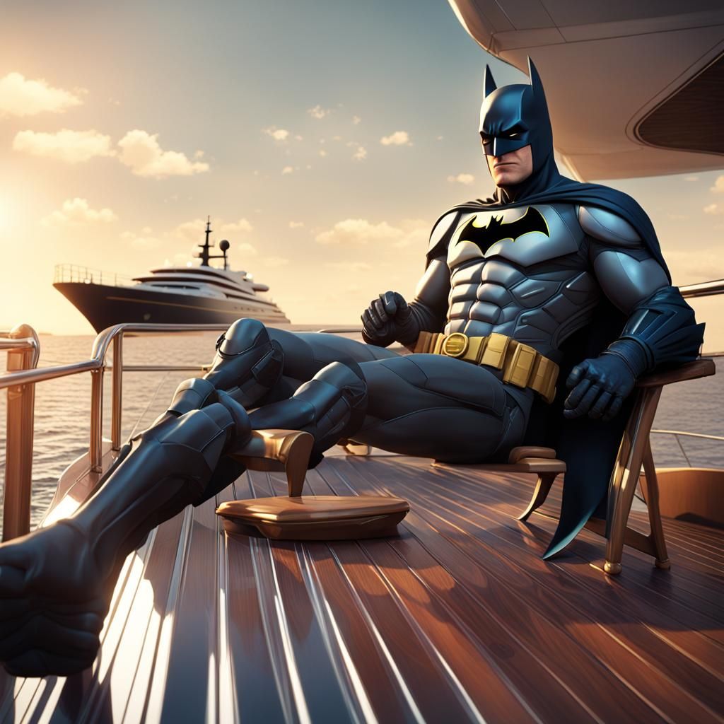 “Comic character Batman is relaxing on the Sundeck of a Yacht ...