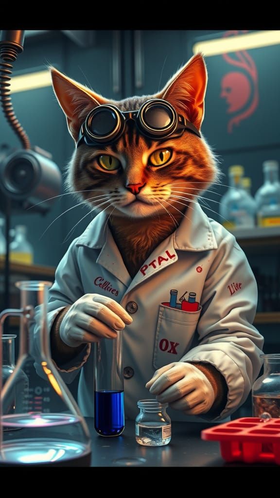 Dark Cyberpunk Lab Scene with a Focused Chemist Ca... - AI Art