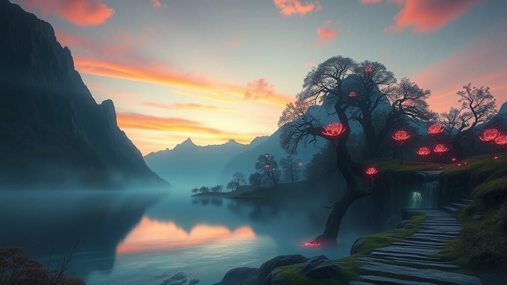 Twilight Realms Unveiled in Ethereal Landscape - AI Art