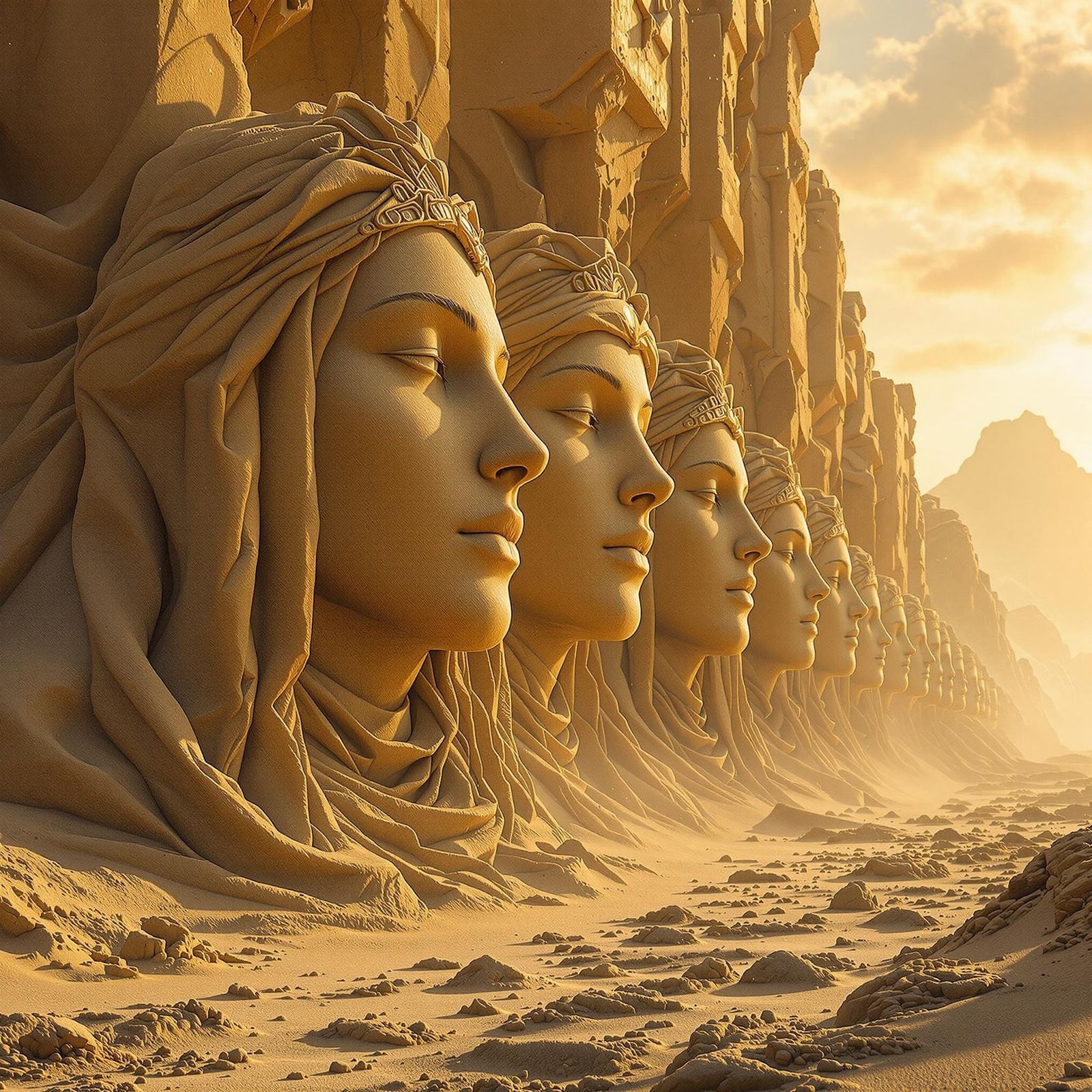 Eroding Sand Statues in a Vast, Wind-Swept Landsca... - AI Art