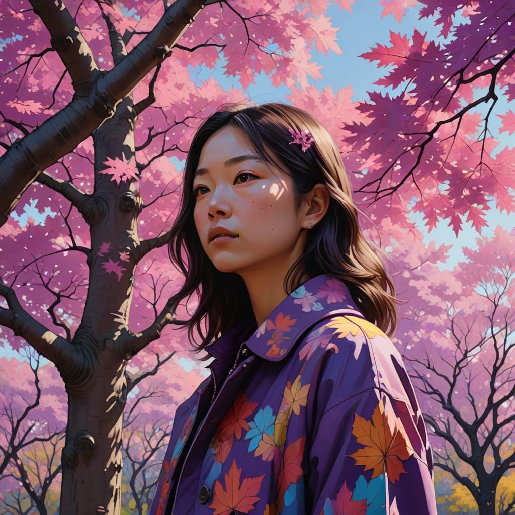 Vibrant Woman Surrounded by Blooming Ultra Violet ... - AI Art