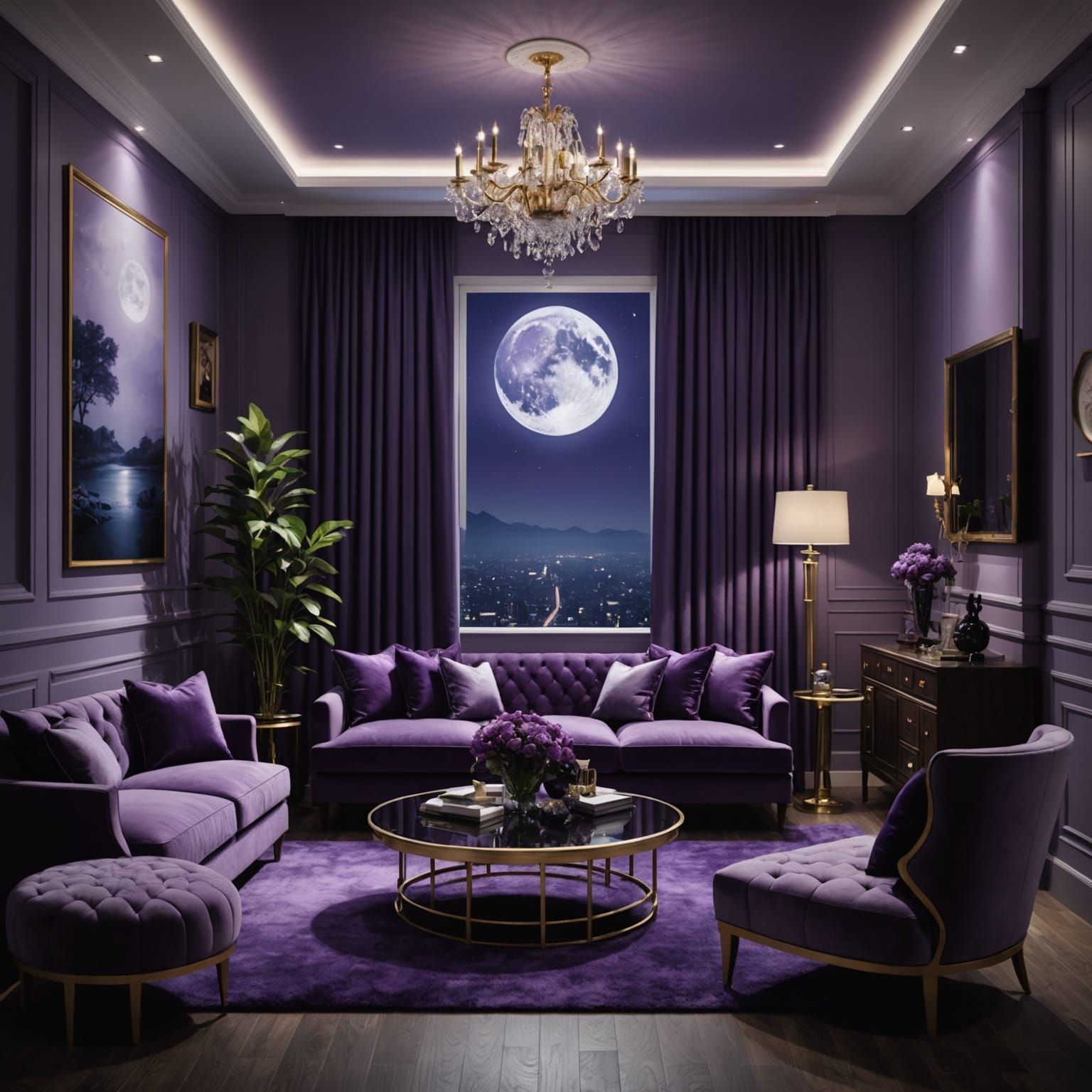 Realistic Moonlit Interior Design Photoshoot with ... - AI Art